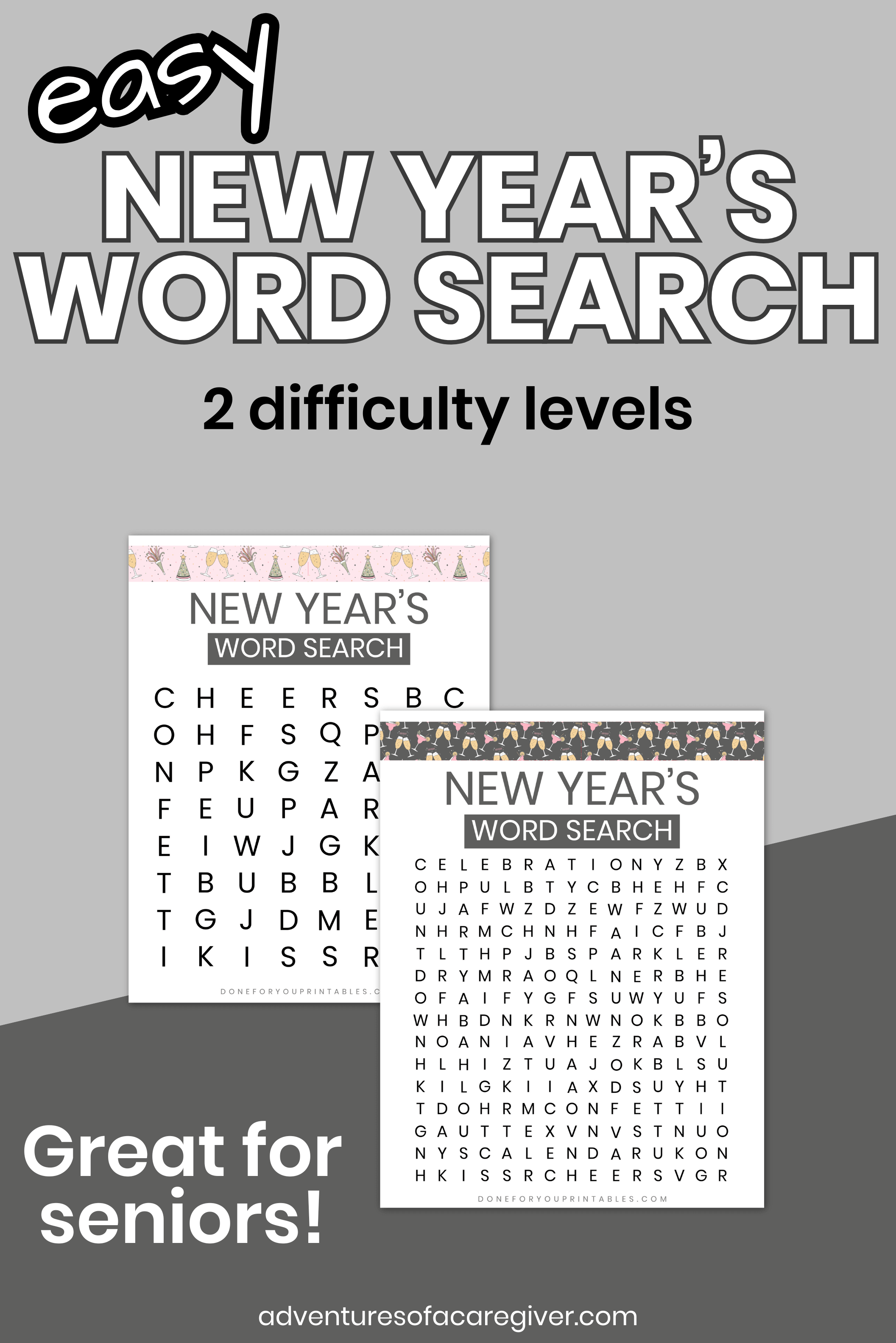 Easy New Year's Word Seach - Adventures of a Caregiver